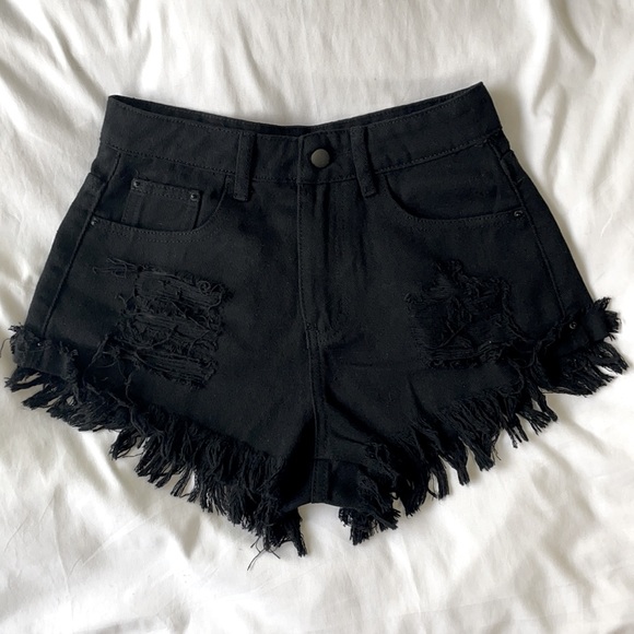 SHEIN | Shorts | Black Ripped Jean Shorts | Poshmark
